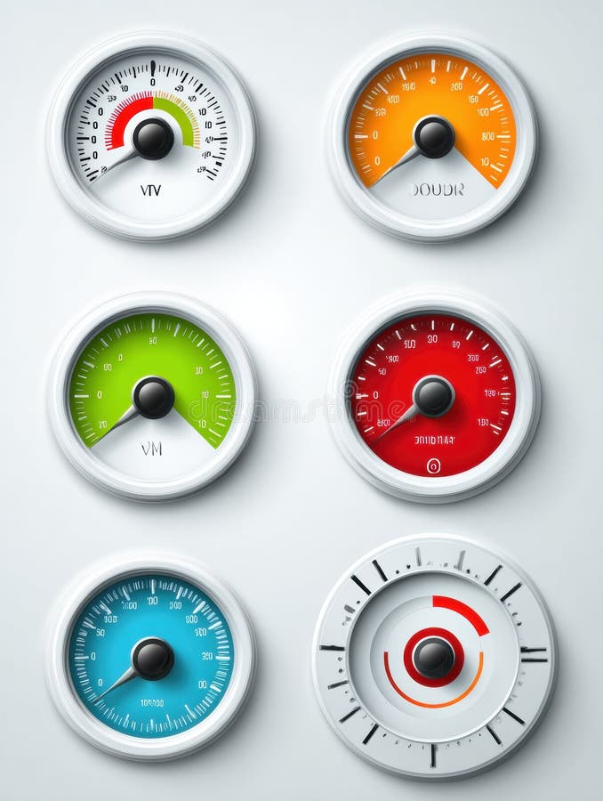 Display of Colored Gauges Indicating Different Measurements in a Modern ...