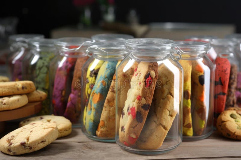 Display of Colorful Cookies and Biscotti in Glass Jar Stock ...