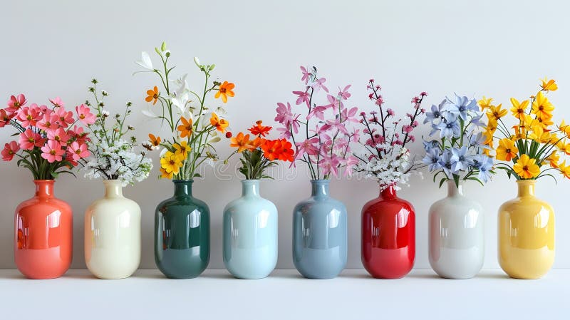 Display of Colorful Flowers in Assorted Vases, Adding Vibrancy To the ...