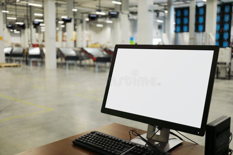 Display of Computer at Workplace in Big Empty Stock Photo - Image of ...