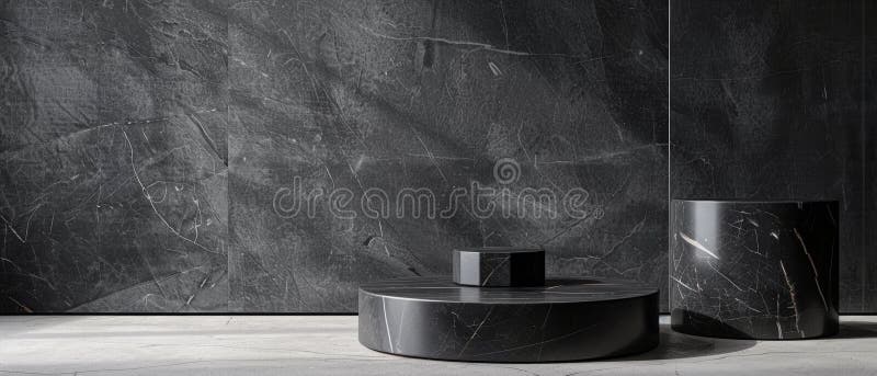 This Display Contrasts the Deep, Textured Surface of Dark Stone Platforms Against a Rugged ...