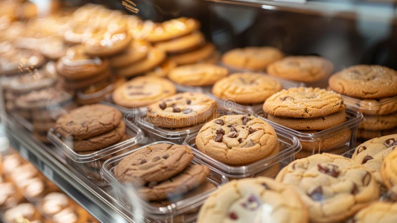 Display of Cookies in Plastic Containers at a Shop. Stock Image - Image ...