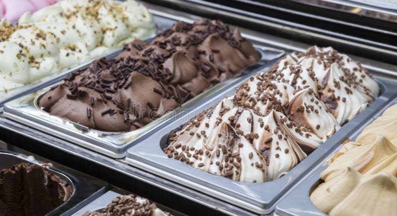 Display Counter with Assorted Ice Cream Flavours Stock Image - Image of ...