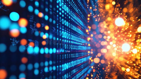 Display Data Streaming through Cyberspace Abstract Background, Binary Code Ticker Digital ...