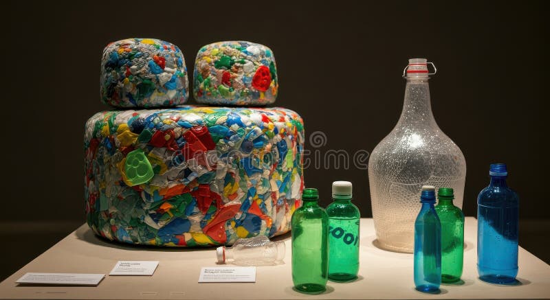 A Display Depicts a Creative Sculpture Made from Compacted Colorful ...
