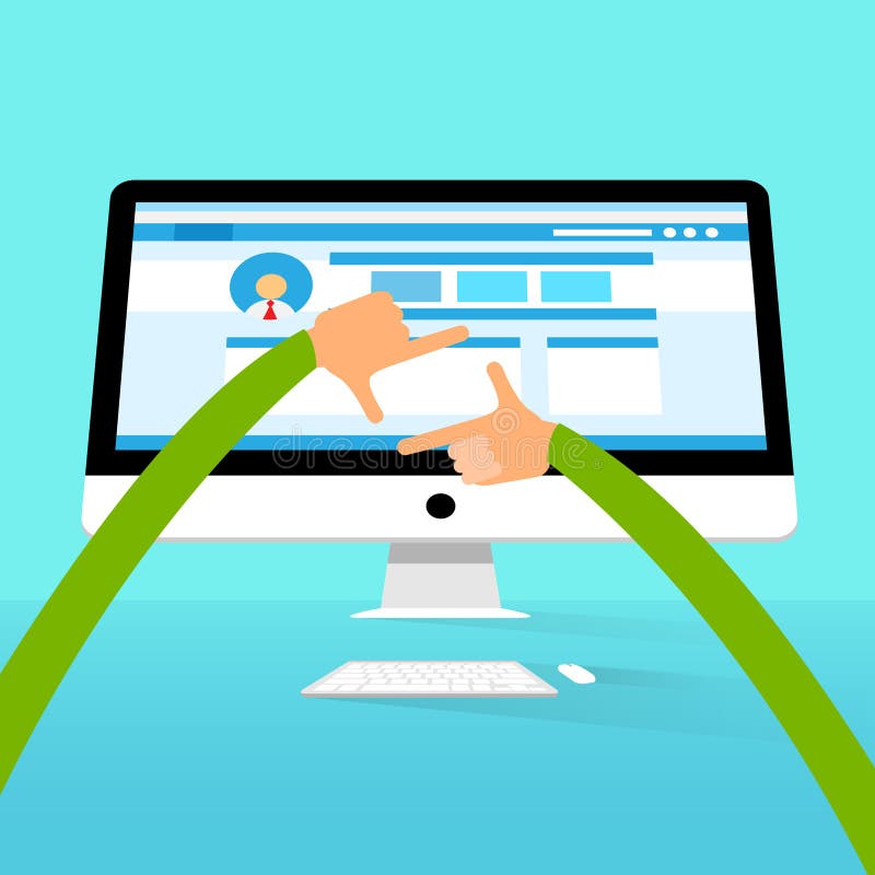 Display Desktop Computer Monitor Workspace, Hands Stock Vector ...