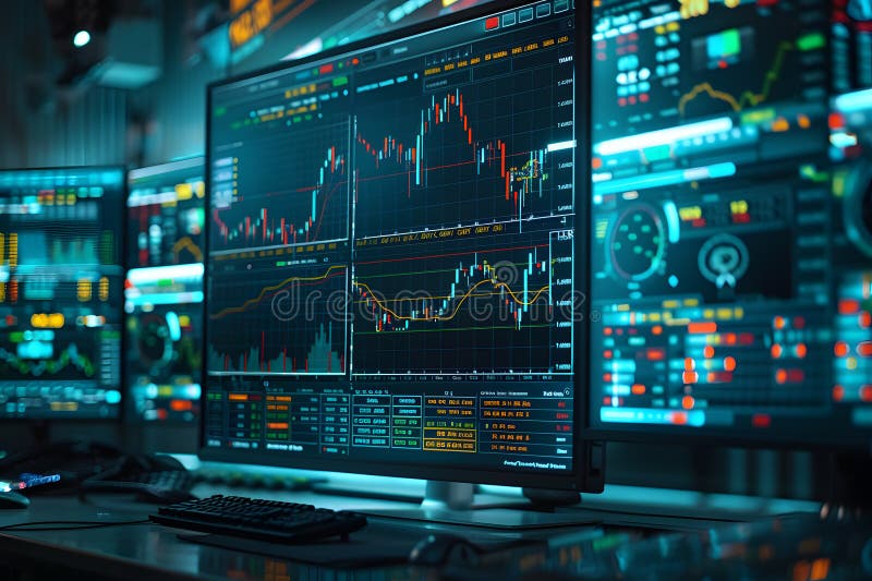 Display Device Showing Multiple Graphs Placed on a Desk Stock Image ...