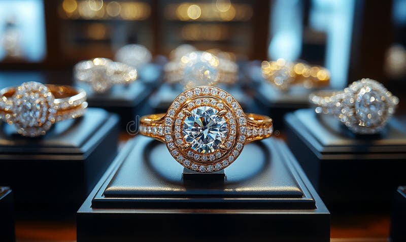 A Display of Diamond Rings on a Stand Stock Image - Image of closeup ...