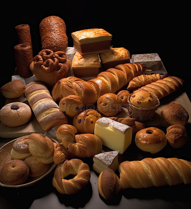 A Display of Different Types of Bread and Pastries Stock Illustration ...