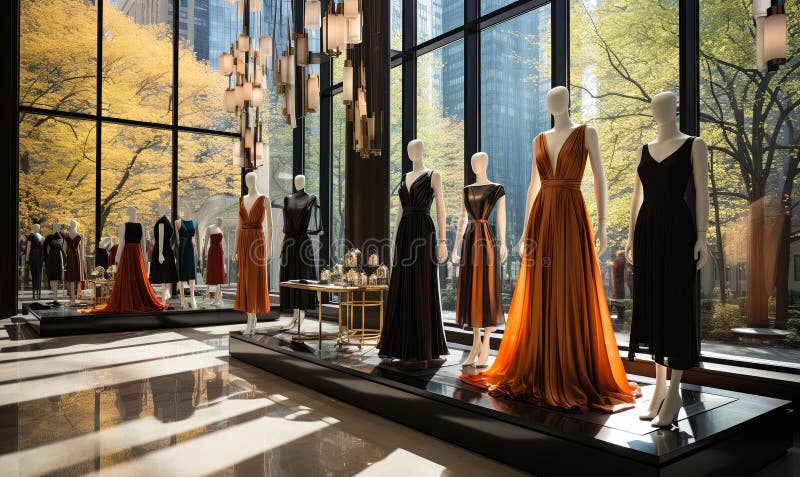 Display of Dresses in Store Window Stock Image - Image of apparel ...