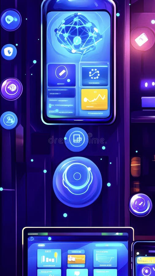 A Display of Electronic Devices with a Blue Background Stock ...