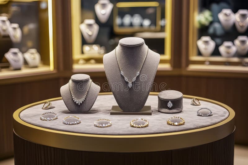 Display of Elegant Jewelry Pieces in a Luxurious Store Setting Stock ...