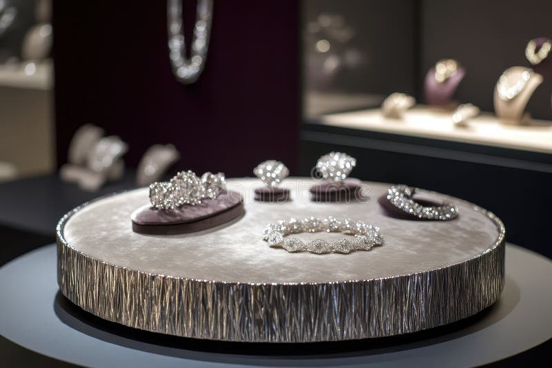 Display of Elegant Jewelry Pieces on a Round Table in a Sophisticated ...