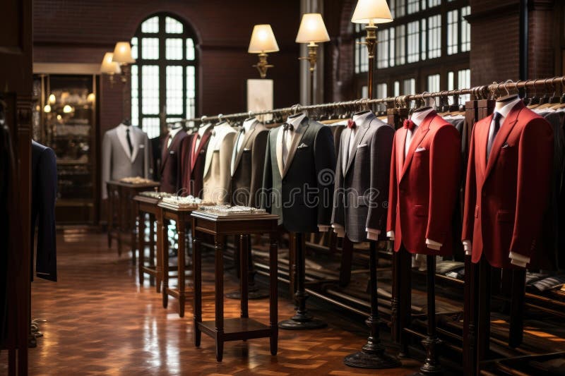 Display of Elegant Tailor-made Suits on Clothing Racks Stock Photo ...