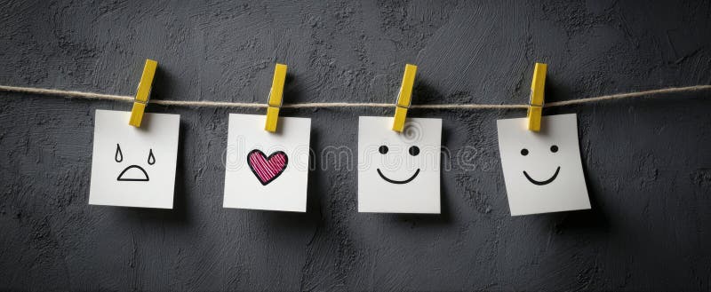 The Display of Emotions with Illustrated Notes Hanging on a String. AI ...