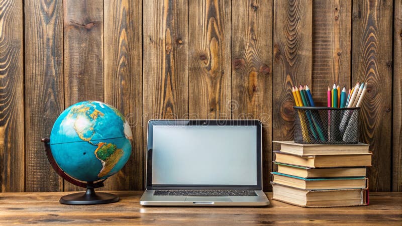 Display for English Language Day with Books Software and Globes on a ...