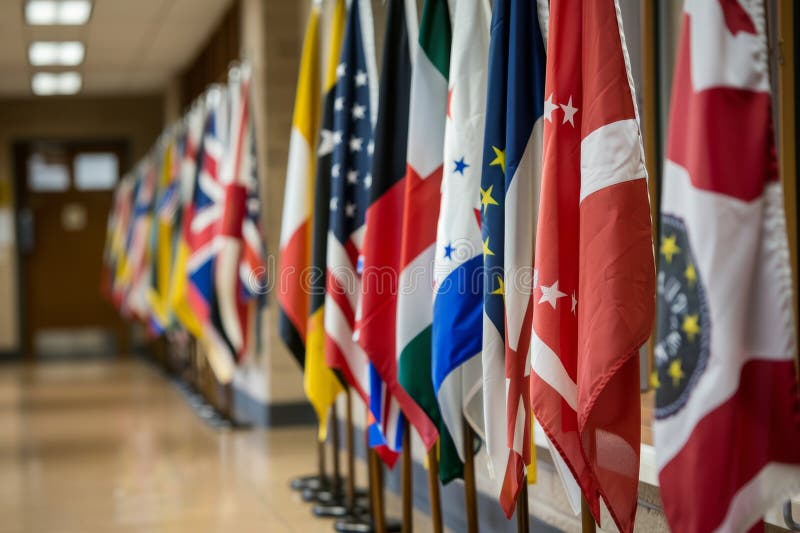Display of European Union Flags Arranged in a Row for Presentation and ...