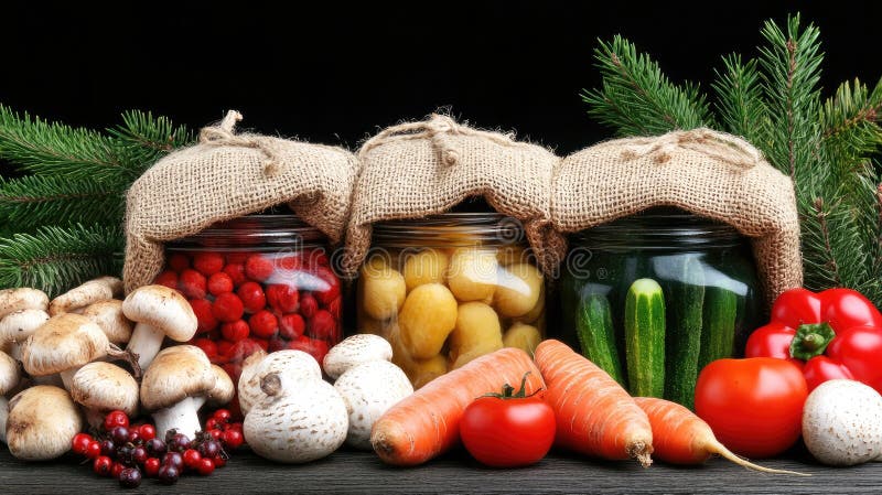 This Display Features Jars Filled with Vibrant Pickled Vegetables and ...