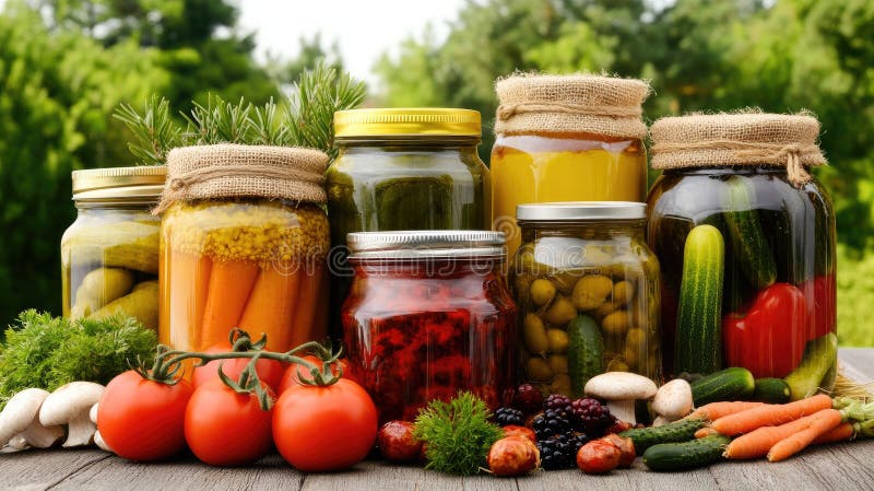 This Display Features Jars Filled with Vibrant Pickled Vegetables and ...