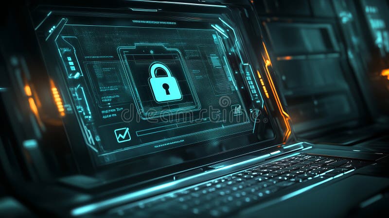 A Futuristic Computer Screen Displaying a Locked Security Interface in ...