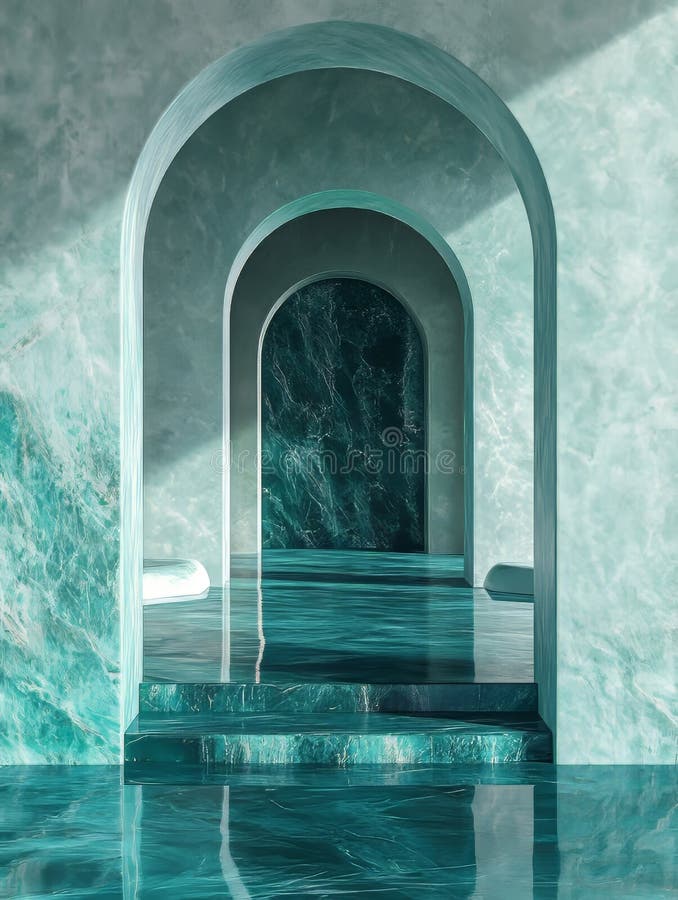 The Display Features Teal Velvet, a Studio Setting, a Beige Platform ...