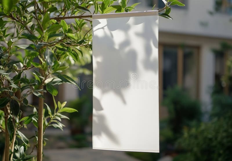 The Display Features a Vertical Rectangular Banner Attached To a Pole ...