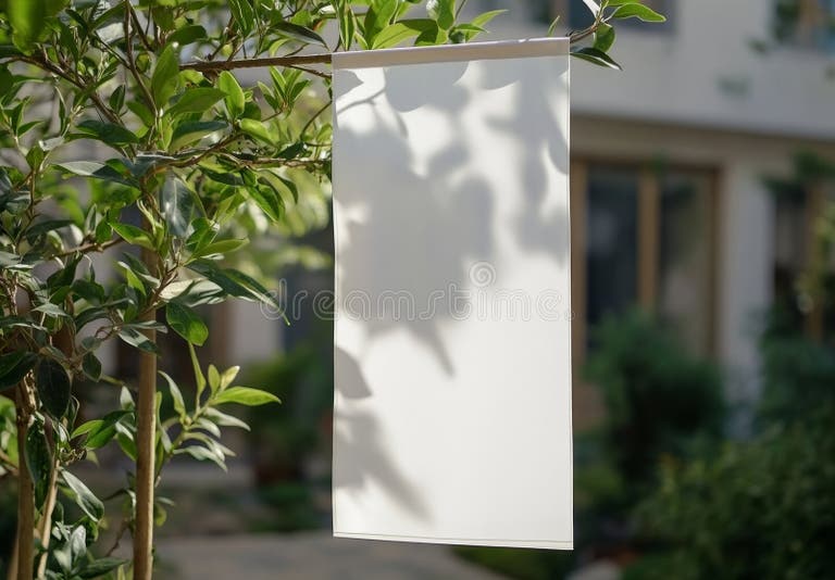 The Display Features a Vertical Rectangular Banner Attached To a Pole ...