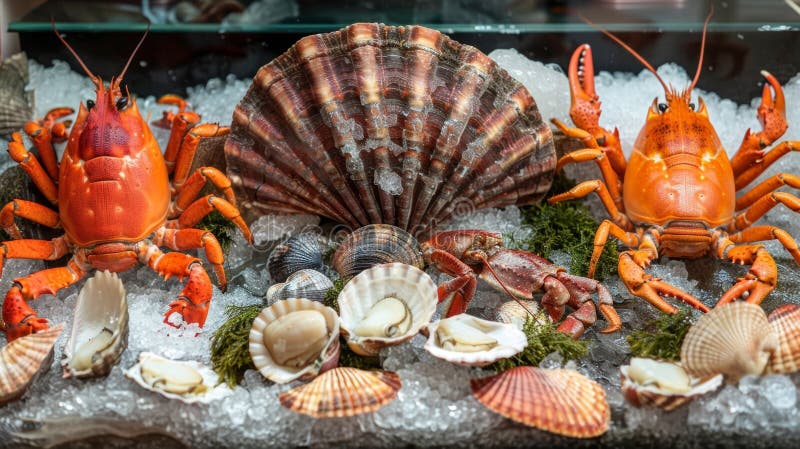 A Display Featuring a Range of Responsibly Caught Shellfish Including ...