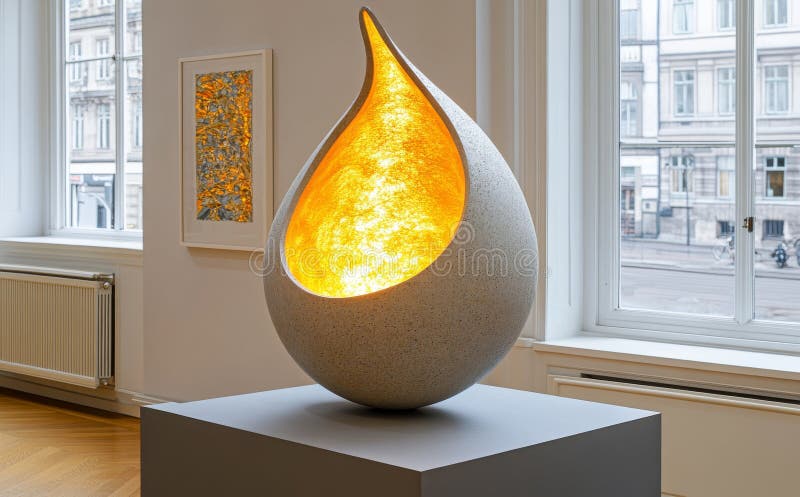 A Display Featuring Textured Stone and Minimalist Lighting, Presenting ...