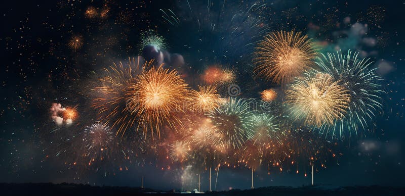 Display of Fireworks at Night on a Clear Night Full of Stars ...