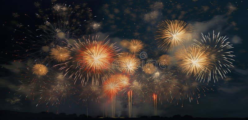 Display of Fireworks at Night on a Clear Night Full of Stars Stock ...