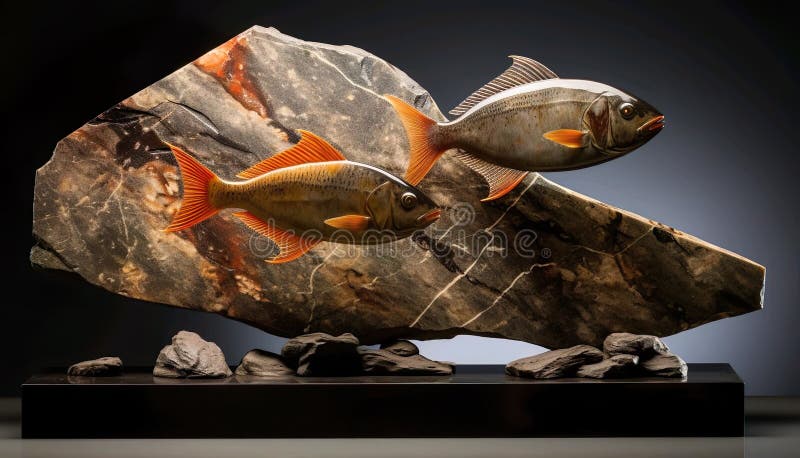 A Display of Fish and Stone in a Museum Stock Illustration ...