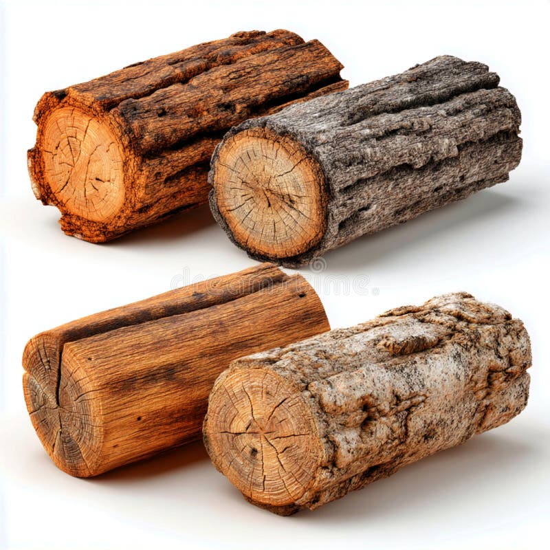 Four Pieces of Cut Logs Arranged on a Plain Surface View Stock ...