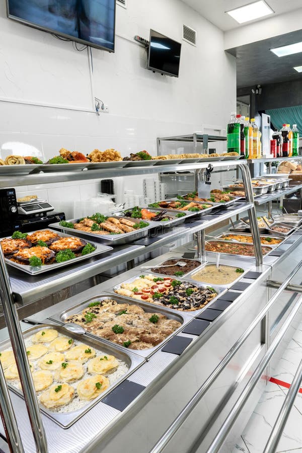 Display with Fresh Cooked Food in a Canteen Stock Image - Image of ...