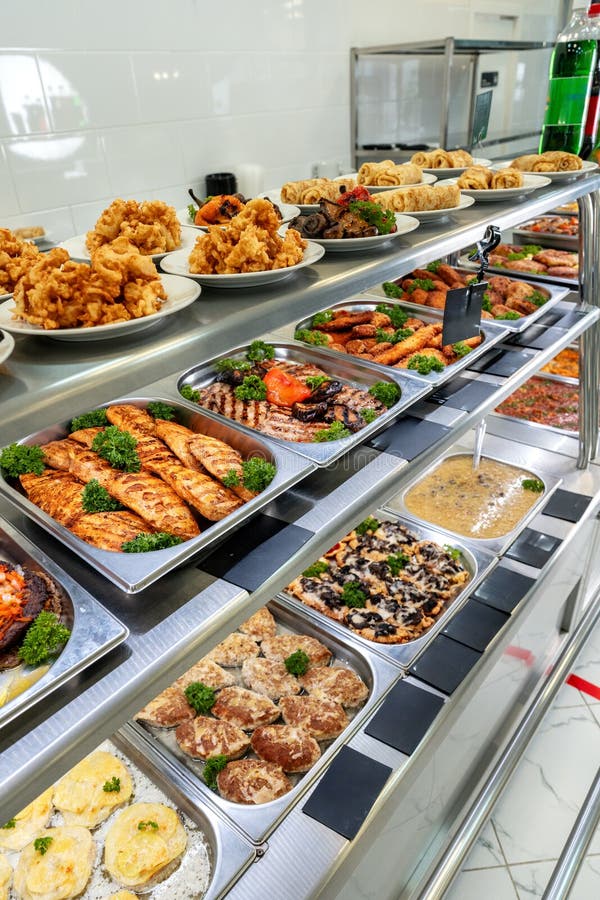 Display with Fresh Cooked Food in a Canteen Stock Photo - Image of ...