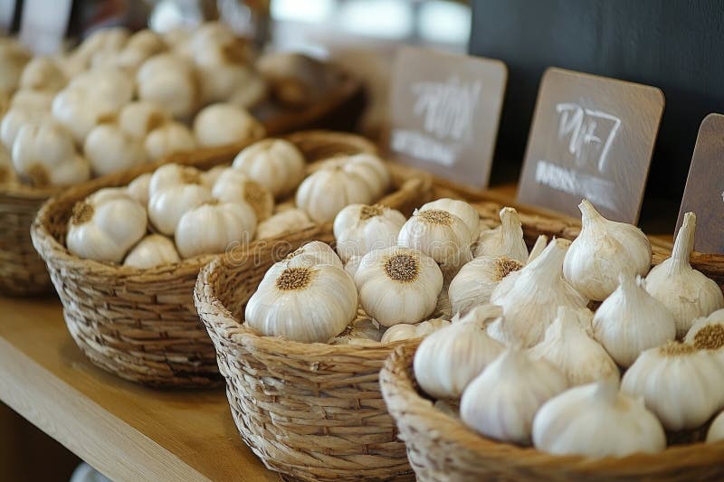 Display of Fresh Garlic at the Market Stock Illustration - Illustration ...