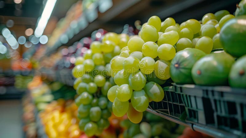 A Display of Fresh Green Grapes at a Grocery Store. Stock Photo - Image ...