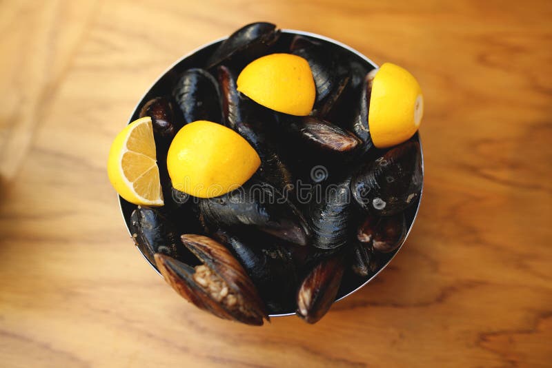 A Display of Fresh Mussels for Sale at a Fish Market. Stock Photo ...