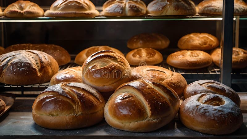 A Display of Freshly Baked Bread and Buns at a Local Bakery Stock ...