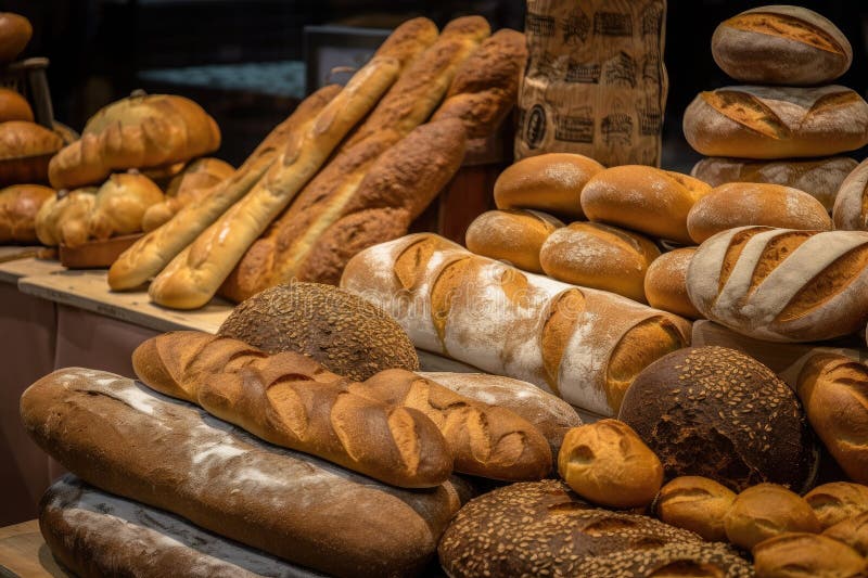 Display of Freshly Baked Bread with Various Shapes, Colors, and ...