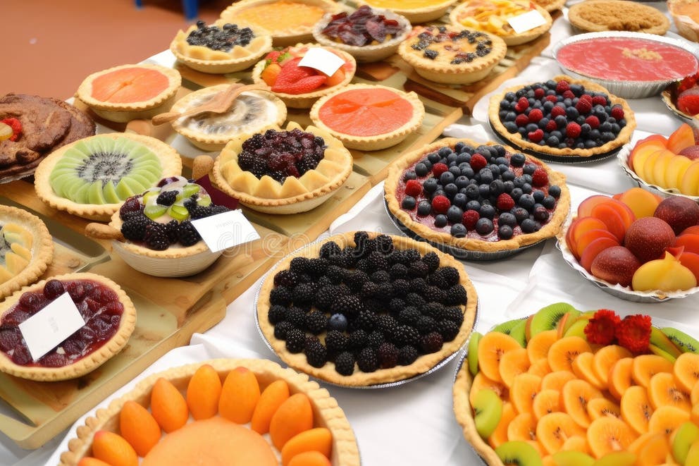 Display of Fruit Pies and Tarts, Each with Different Toppings Stock ...