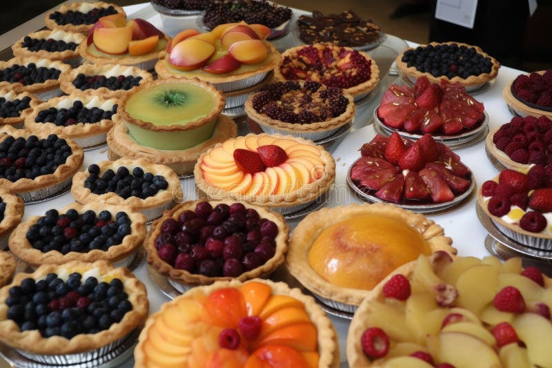 Display of Fruit Pies and Tarts, Each with Different Toppings Stock ...