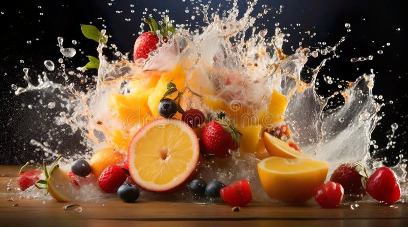 Display of Fruit with Splash of Water Stock Image - Image of yogurt ...