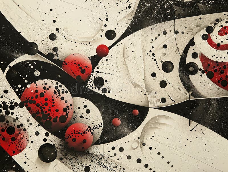 Abstract Black, White, and Red Shapes Painting Stock Illustration ...