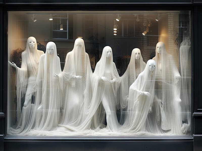 A Display of Ghosts and Polar Bears in a Window Stock Image - Image of ...