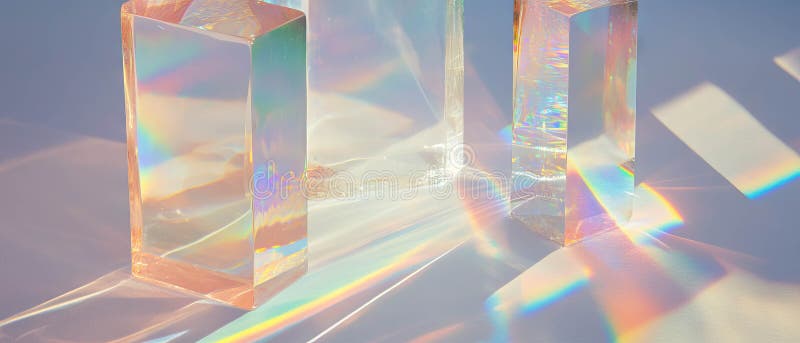 Display of Glass Prisms Creating Vibrant Rainbow Refractions on a ...