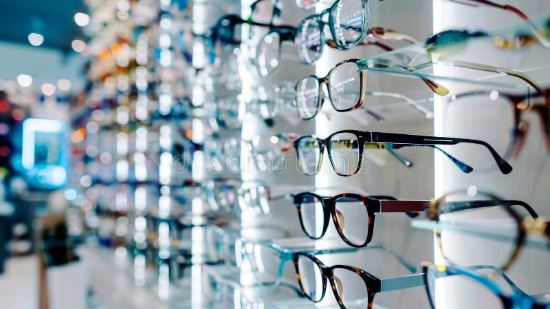 Display of Glasses Assortment on the Shelf in Optical Store. Banner ...