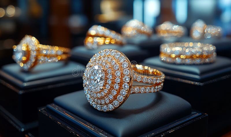 A Display of Gold and Diamond Rings Stock Image - Image of ring, carat ...