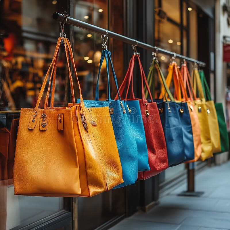 A Display of Handbags with Different Colors and Designs Stock ...