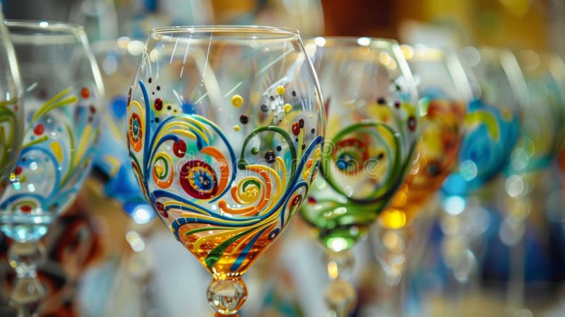 A Display of Handpainted Wine Glasses Each One Uniquely Designed and ...